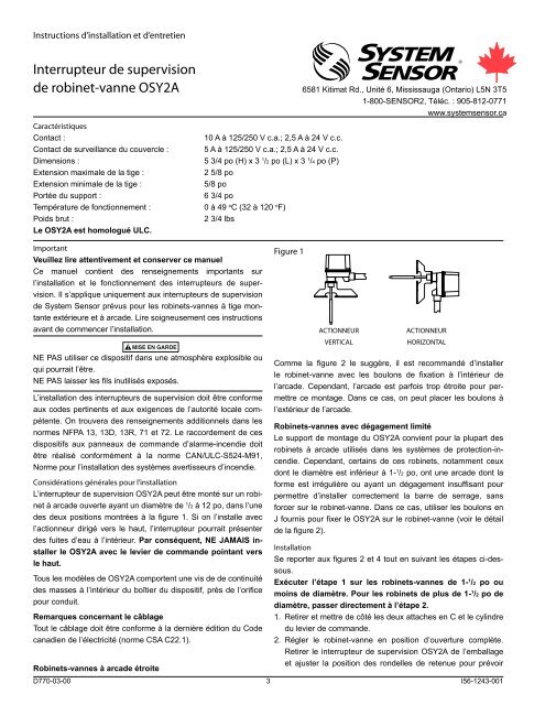Instructions d'installation - System Sensor Canada