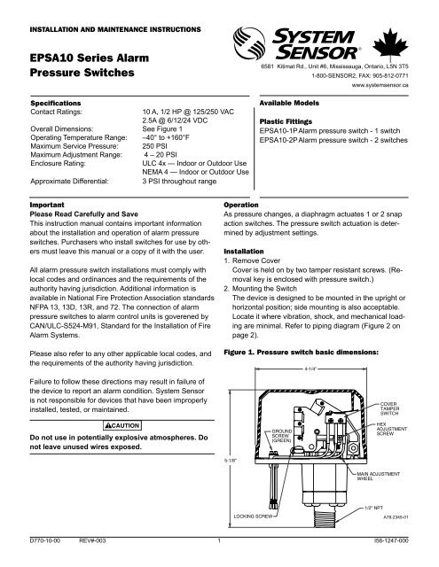 Installation Instructions - System Sensor Canada