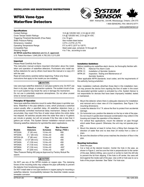 Installation Instructions - System Sensor Canada