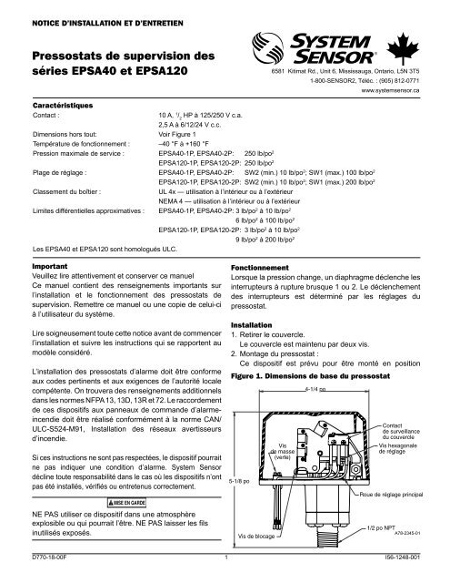 Instructions d'installation - System Sensor Canada