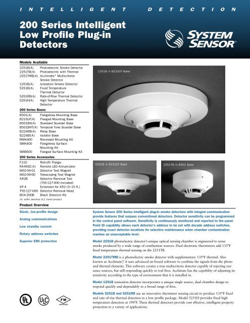 200 Series Intelligent Low Profile Plug-in Detectors - System Sensor ...