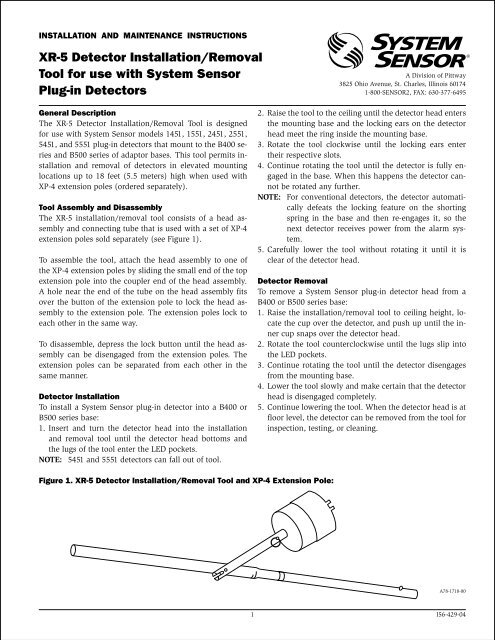 XR-5 Detector Installation/Removal Tool for use with System Sensor ...