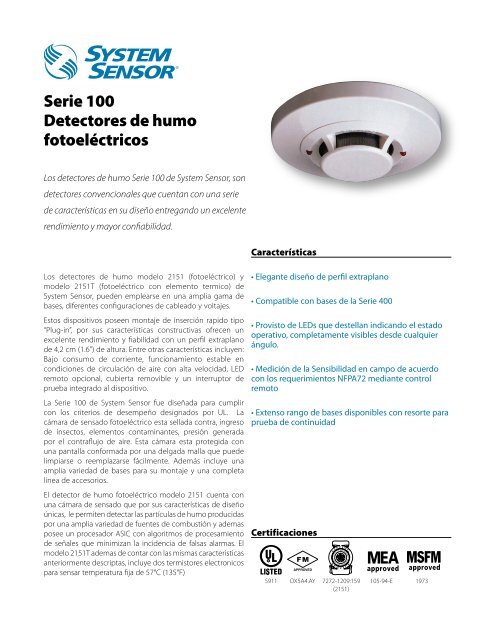 Serie 100 Detectores de humo fotoeléctricos - System Sensor Canada