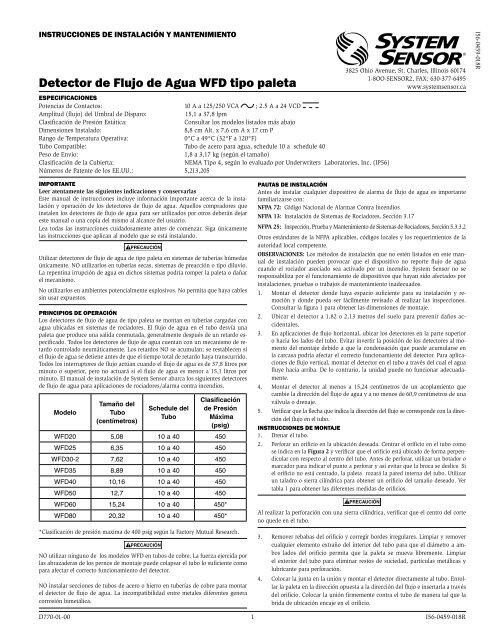 Detector de Flujo de Agua WFD tipo paleta - System Sensor Canada