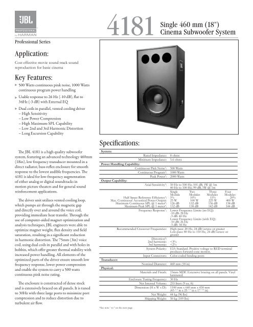 JBL 4181 Spec Sheet - ACE