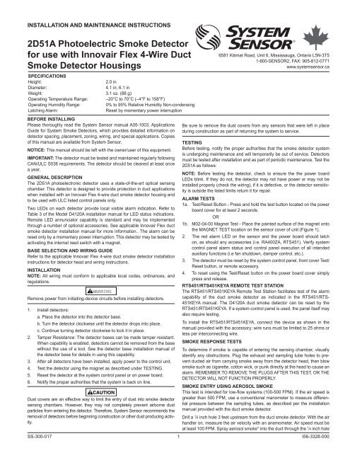 Installation Instructions - System Sensor Canada