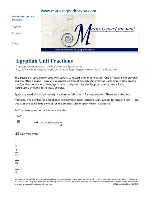 R 111 Egyptian Unit Fractions - Maths is Good for You