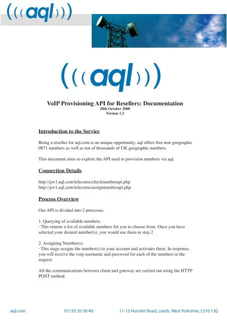 VoIP Provisioning API for Resellers: Documentation - Aql.com