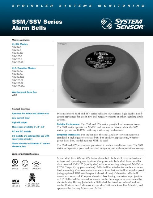 SSM/SSV Series Alarm Bells - System Sensor Canada