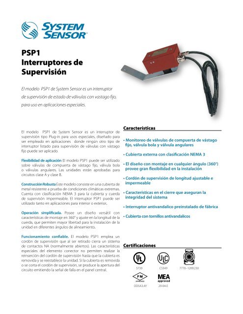 PSP1 Interruptores de Supervisión - System Sensor Canada