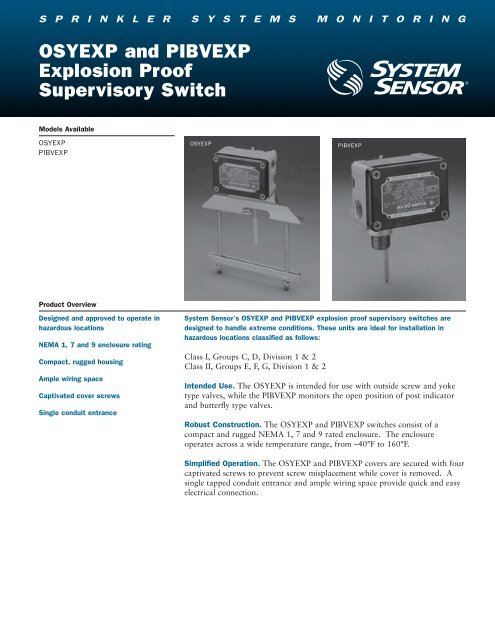 OSYEXP and PIBVEXP Explosion Proof Supervisory Switch