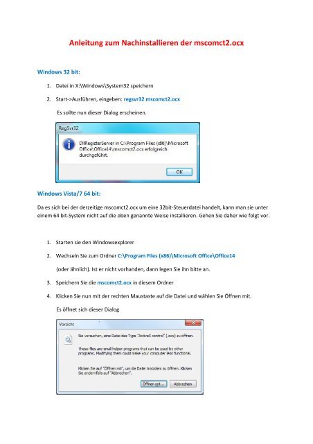 Anleitung zum Nachinstallieren der mscomct2.ocx