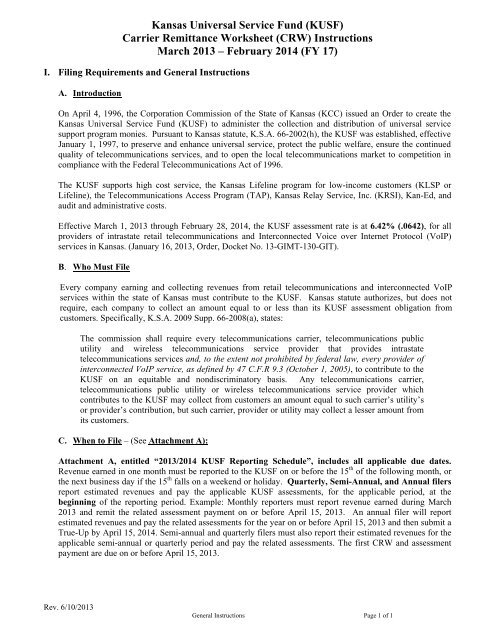 Kansas Universal Service Fund (KUSF) Carrier Remittance ... - GVNW