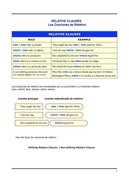 RELATIVE CLAUSES Las Oraciones de Relativo RELATIVE CLAUSES
