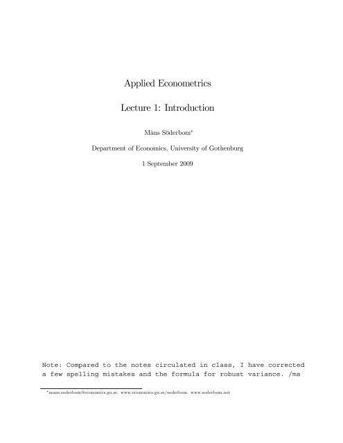 Applied Econometrics Lecture 1 Introduction 6984