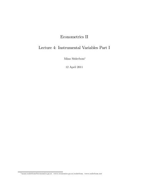 Econometrics Ii Lecture 4 Instrumental Variables Part I