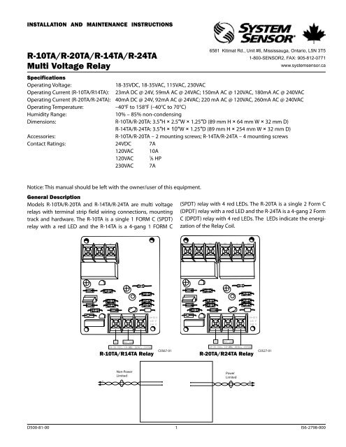 Installation Instructions - System Sensor Canada