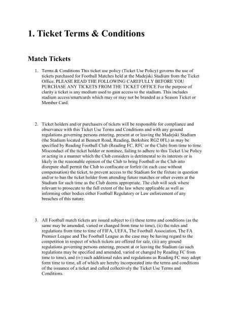 1. Ticket Terms & Conditions Match Tickets - Reading FC