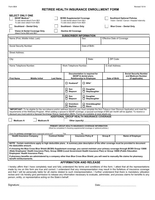Retiree Enrollment Form - Alabama State Employees' Insurance Board