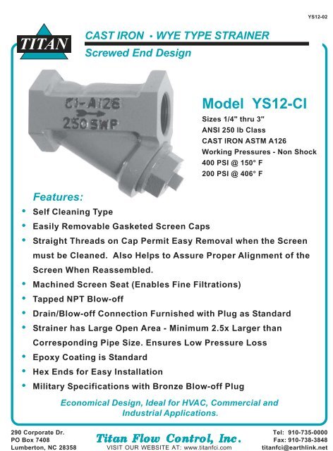 YS 12-CI 250# Cast Iron Threaded Wye Strainer - Bay Port Valve ...