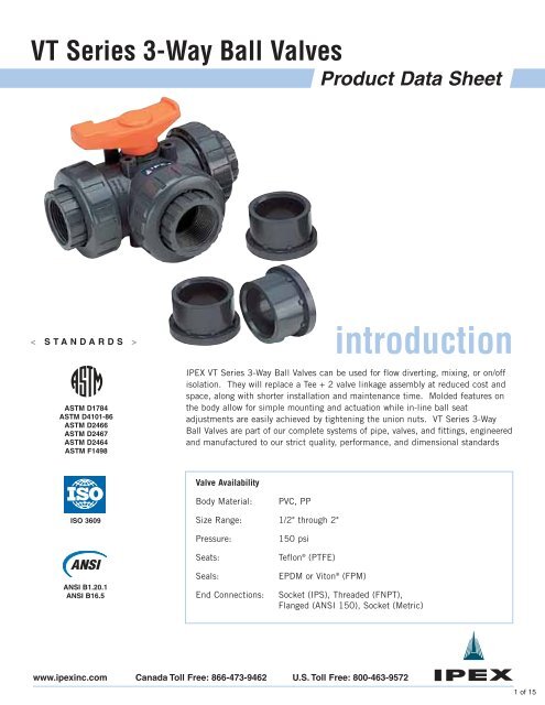 IPEX VT Series 3-Way Ball Valves - Bay Port Valve & Fitting