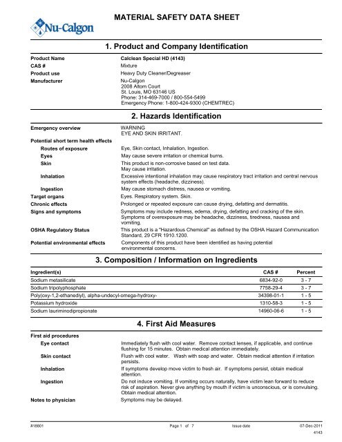 CalClean, Special HD - 4143 - Nu-Calgon