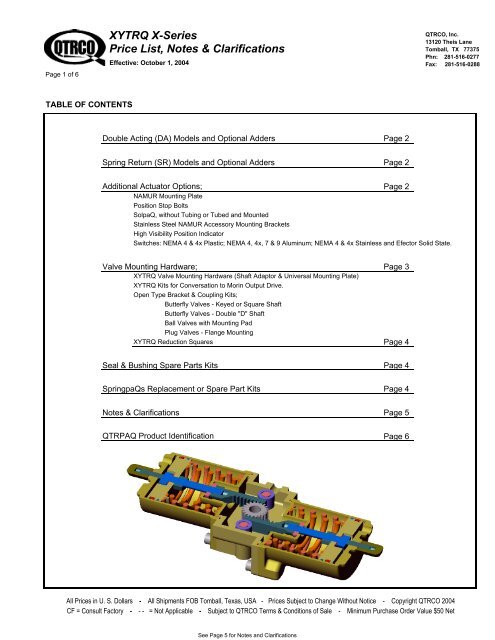 XYTRQ X-Series Price List - Bay Port Valve & Fitting