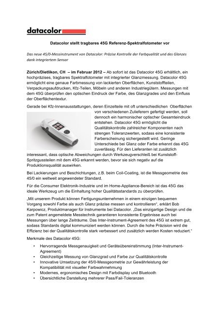 Datacolor stellt tragbares 45G Referenz ... - Profil Marketing