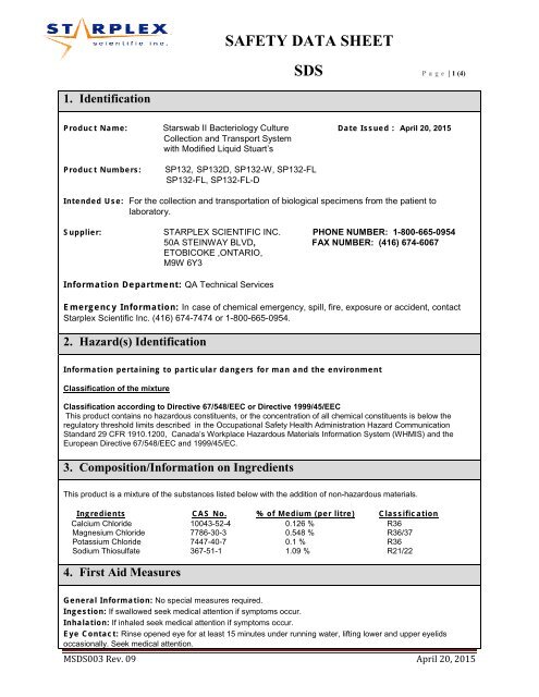 MATERIAL SAFETY DATA SHEET MSDS - Starplex Scientific