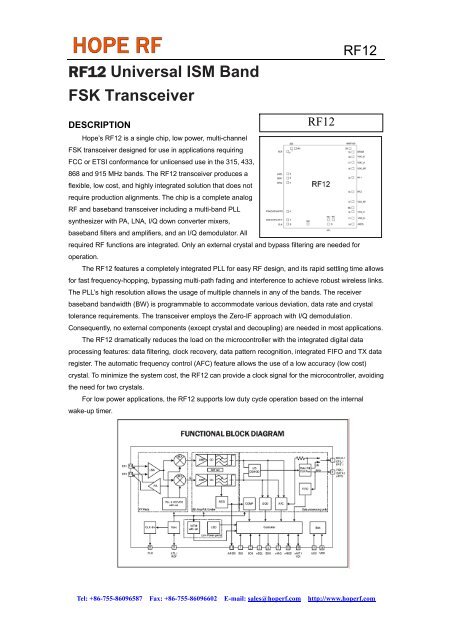 RF12 Universal ISM Band FSK Transceiver