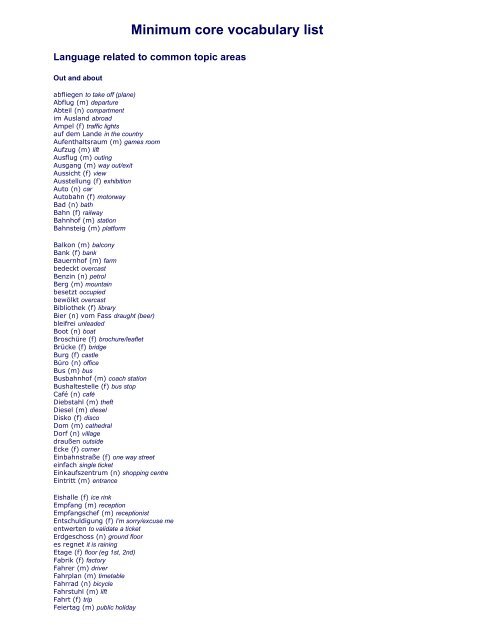 Appendix 5 Minimum core vocabulary list - German revision