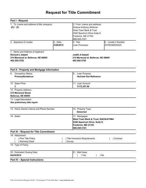 Request For Title Commitment