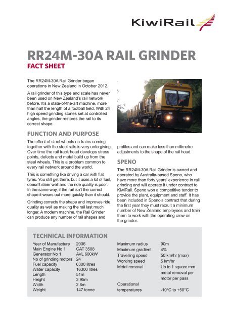 Rail Grinder Fact Sheet - KiwiRail