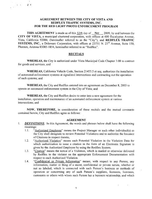 2009 Contract - Fighting Red Light Camera Tickets