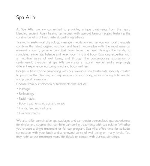Download Spa Menu (PDF) - Alila Hotels and Resorts