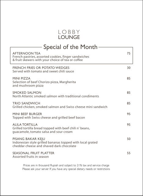 Menu for web lobby lounge - Alila Hotels and Resorts