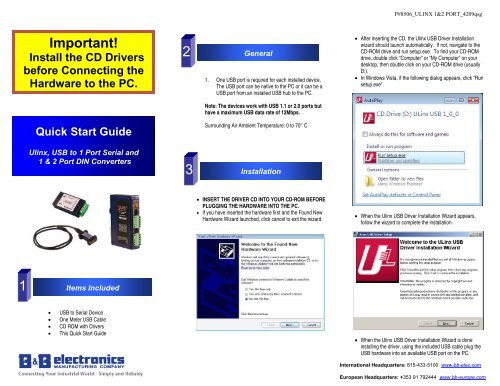 Ulinx, USB to 1 Port Serial and 1 & 2 Port DIN Converters