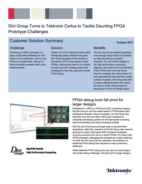 Dini Group Turns to Tektronix Certus to Tackle Daunting FPGA ...