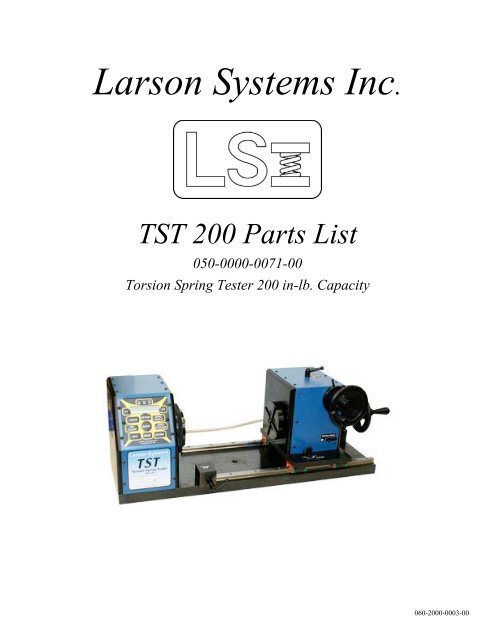 Larson Systems Inc. TST 200 Parts List 050-0000-0071-00 Torsion ...