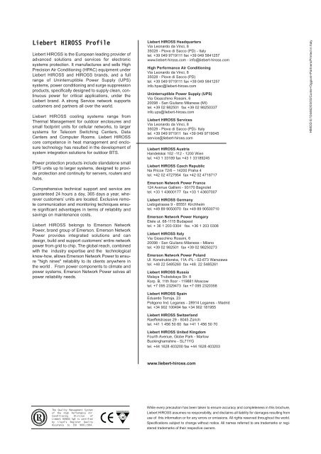 Liebert HIROSS Profile