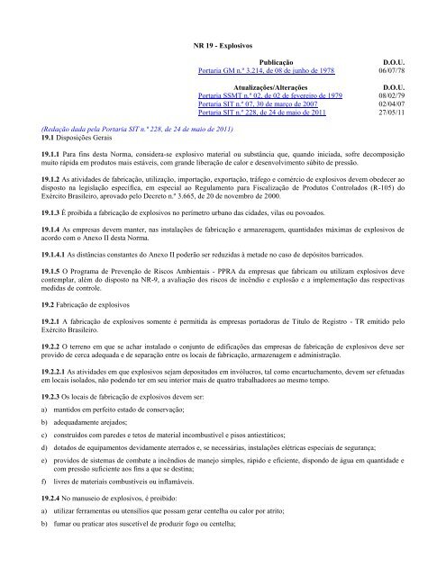 NR 19 - Ministério do Trabalho e Emprego