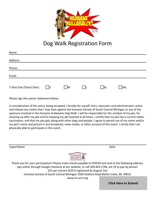Dog Walk Registration Form - Humane Society of South Central ...