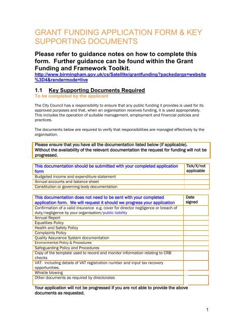 grant funding application form & key supporting documents