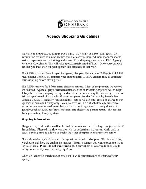 Agency Shopping Guidelines - revised - Redwood Empire Food Bank