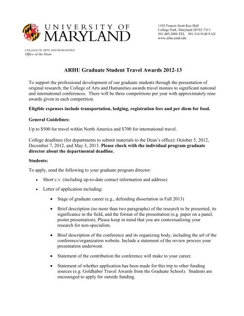 ARHU Graduate Student Travel Awards 2012-13 - College of Arts ...