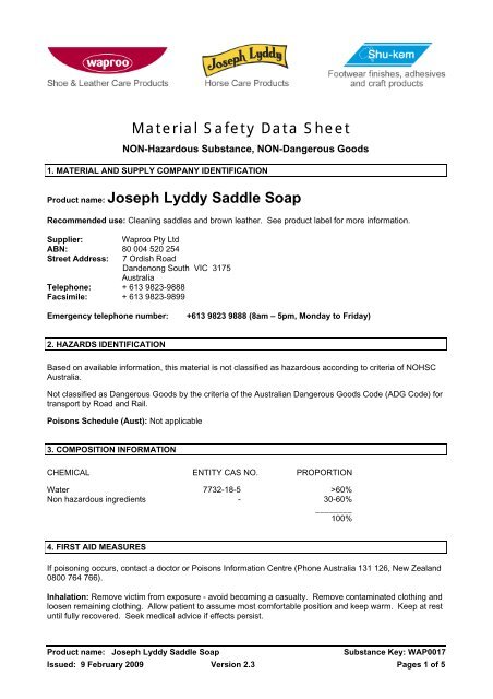 Saddle Soap MSDS - Waproo