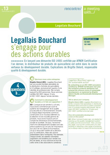 AFNOR Certification - Legallais Bouchard certifiÃ© ISO 9001 et 14001