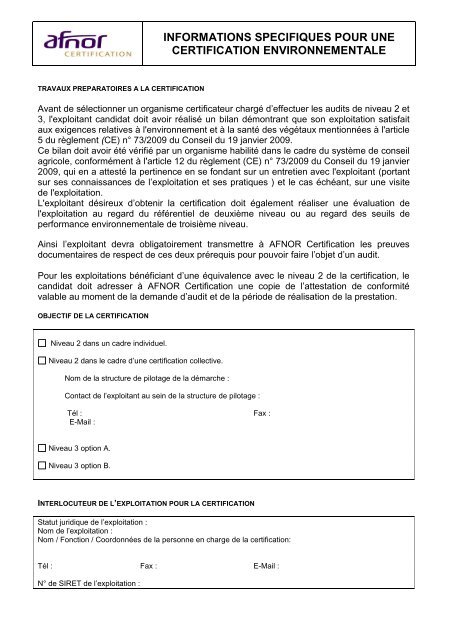 Fiche de prÃ©sentation d'exploitation - AFNOR Certification
