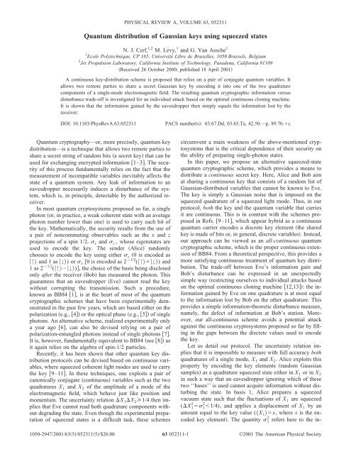 Quantum distribution of Gaussian keys using squeezed states