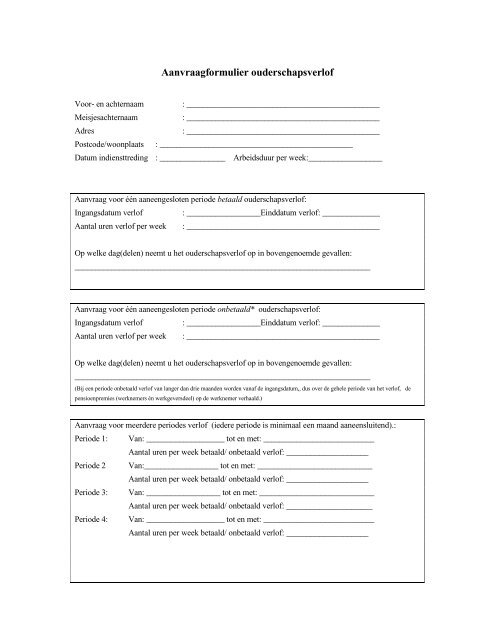 Ouderschapsverlof, aanvraagformulier (pdf- 49Kb) - Gemeente Houten